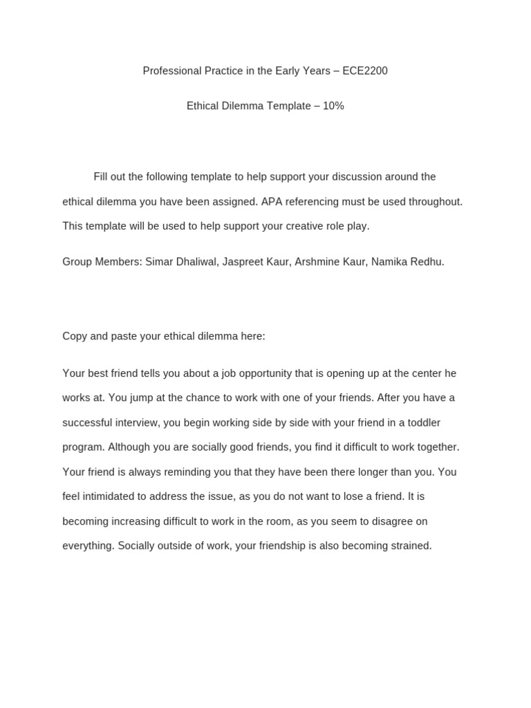 Ethical Dilemma Template - 10% | PDF | Conflict Resolution | Friendship