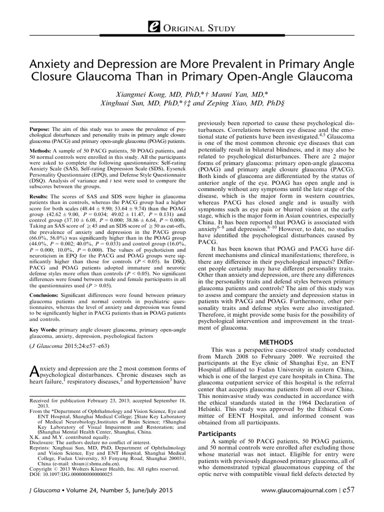 Ansiedad y depresi+¦n PACG vs POAG | PDF | Glaucoma | Ophthalmology