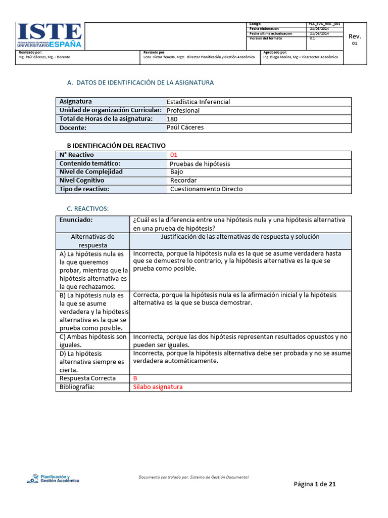 Reactivos de Estadística Inferencial | PDF | Análisis de regresión ...