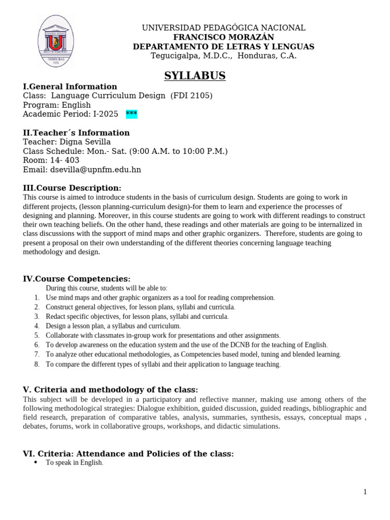 Language Curriculum Design Syllabus 2025 | PDF | Curriculum | Lesson Plan