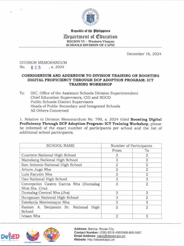 SDM808s2024 Corrigendum and Addendum To Division Training On Boosting ...