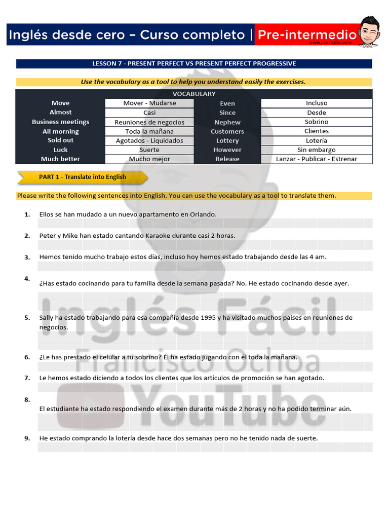 Ejercicios de inglés: presente perfecto y progresivo | PDF