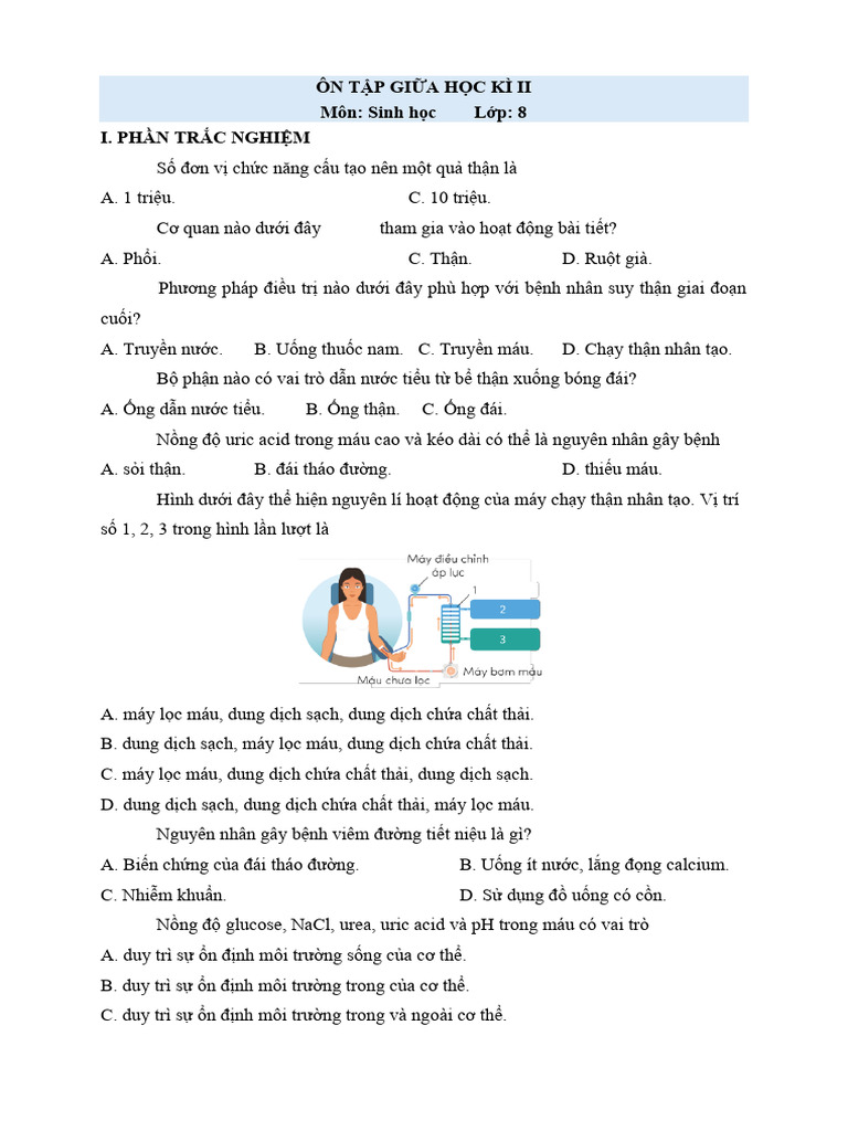 SINH HỌC 8 - ĐỀ CƯƠNG ÔN TẬP GK2 | PDF