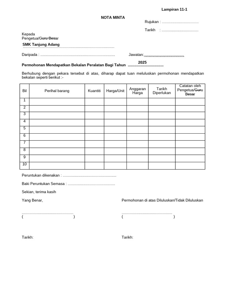 NOTA MINTA Pejabat 2025 | PDF