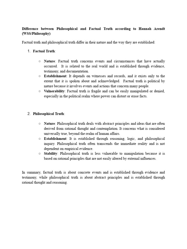 Difference+between+Philosophical+and+Factual+Truth+ (WSS Philosophy) | PDF