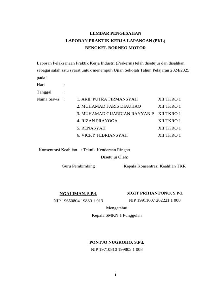 LAPORAN PKL TKR BORNEO MOTOR Kata Pengantar PT 2 | PDF