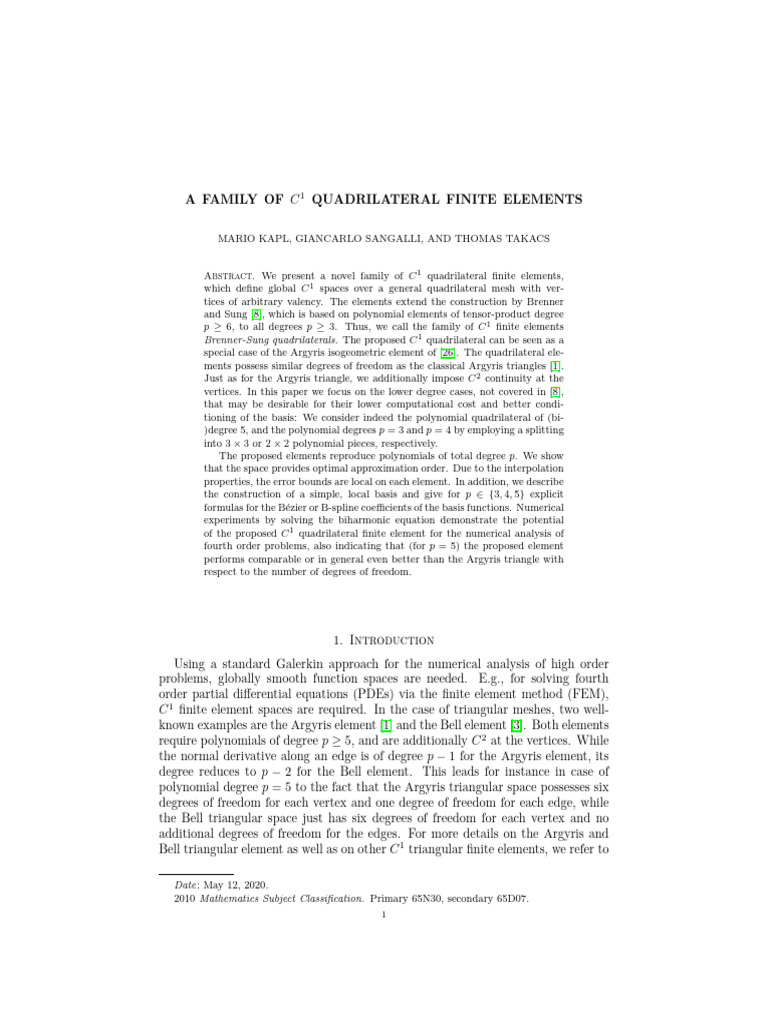 A Family of C1 Quadrilateral Finite Elements | PDF | Finite Element ...