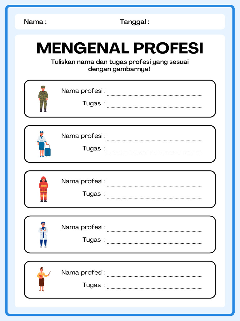 Biru Ilustrasi Mengenal Profesi Lembar Kerja Sekolah | PDF