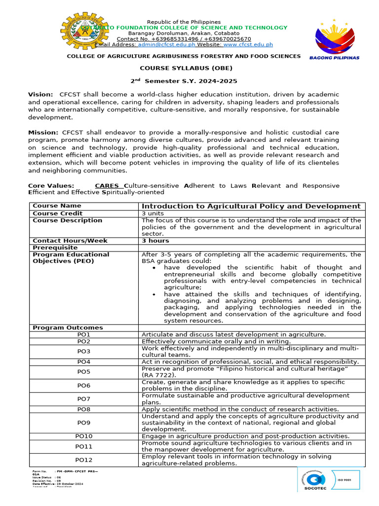 Agri Policy syllabus-format-SY-2024-2025 | PDF | Agriculture | Science
