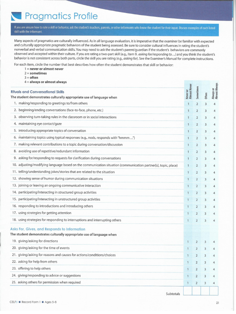 CELF 5 Prag Profile (5-8) | PDF