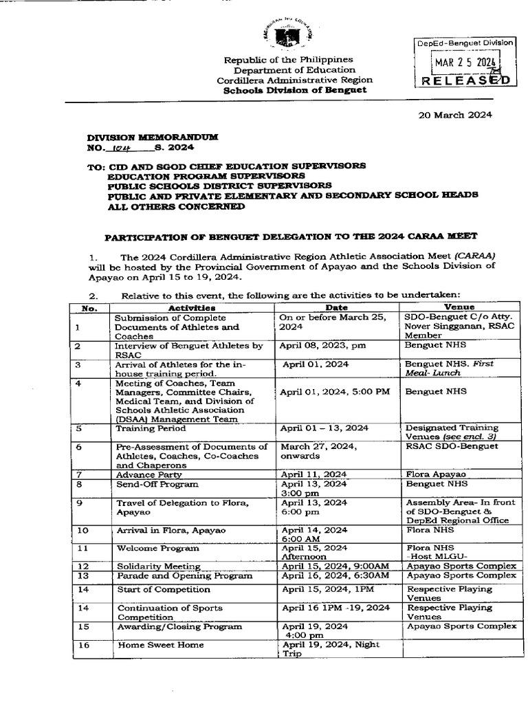 SDO Memo No. 104, S. 2024 | PDF
