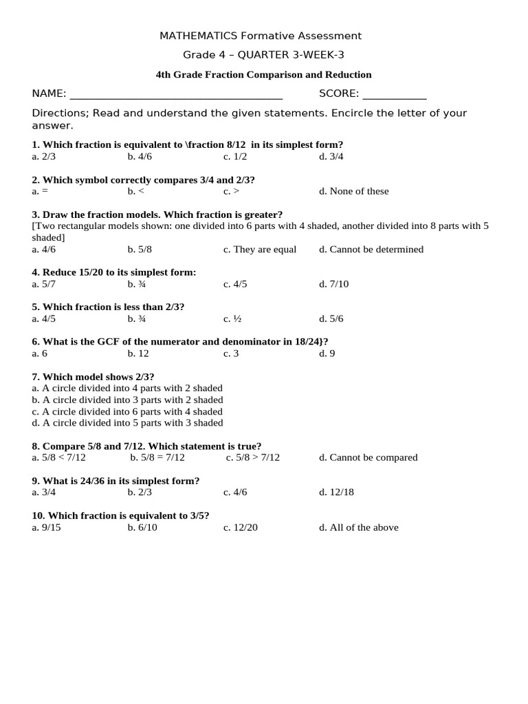 MATHEMATICS Formative Assessment 3 | PDF