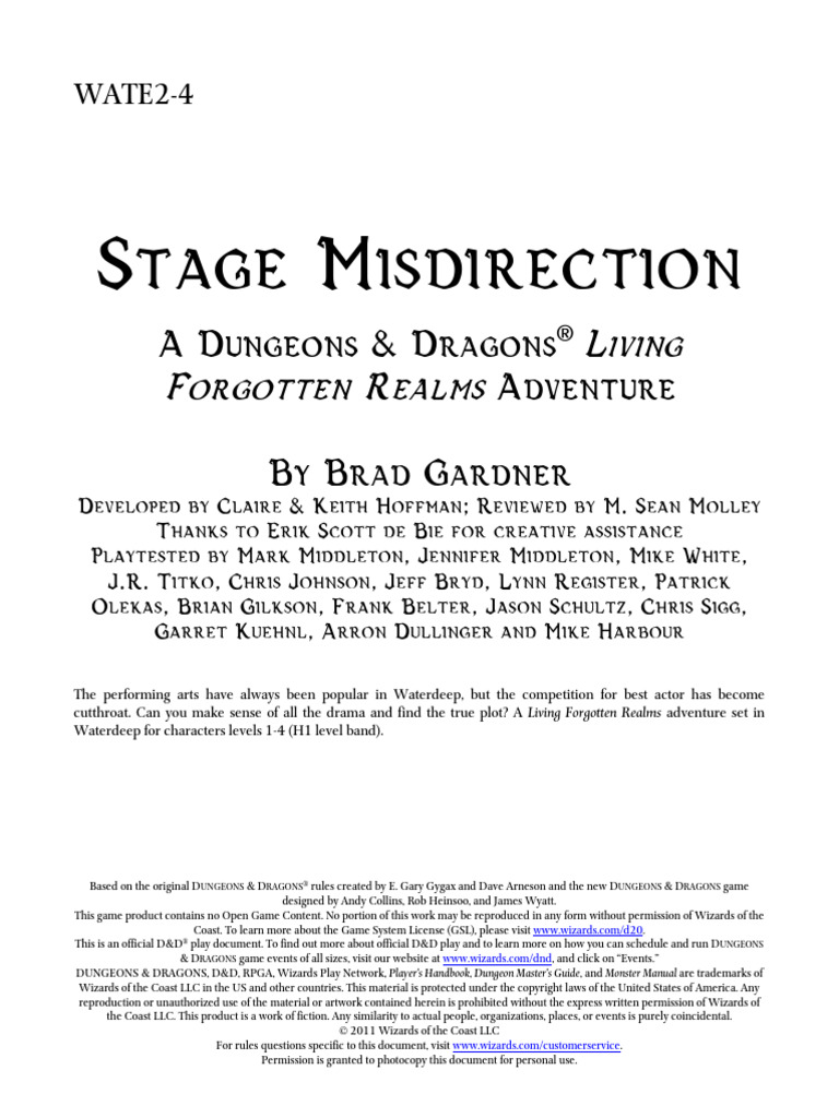 WATE2-4 Stage Misdirection | PDF | Dungeons & Dragons | Role Playing Games
