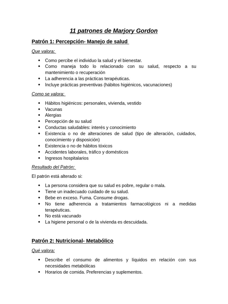 11 Patrones de Marjory Gordon | PDF | Dormir | Alimentos