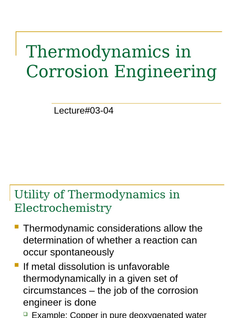 Thermodynamics in Corrosion Engineering | PDF | Corrosion ...