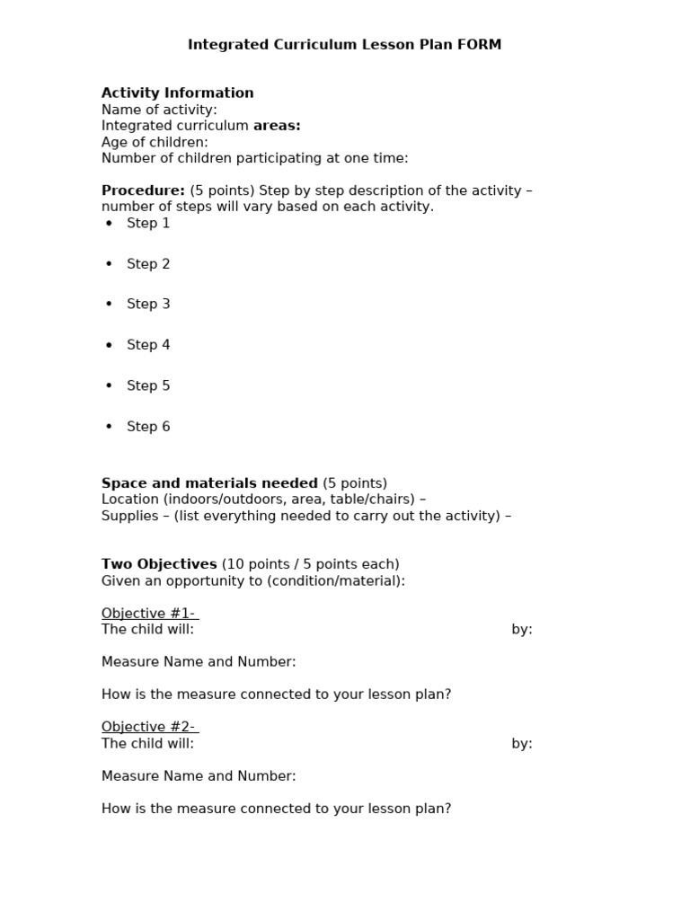 Intergrated Curriculum Lesson Plan FORM-1 | PDF