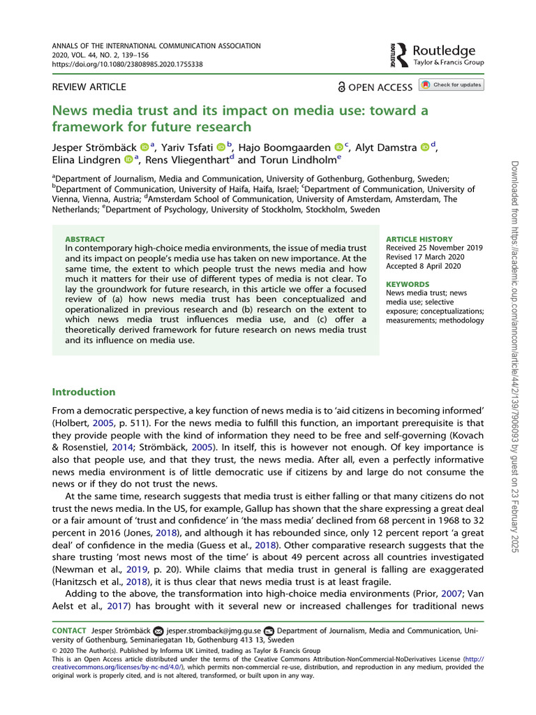 News Media Trust and Its Impact On Media Use | PDF | Credibility ...