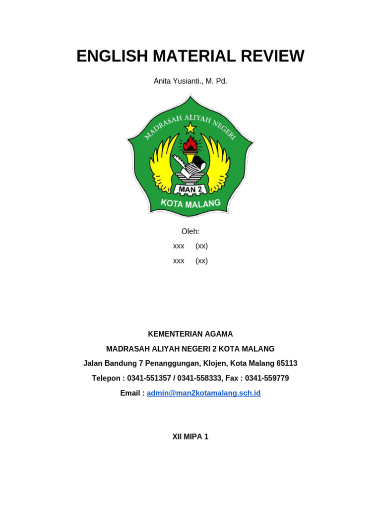 English Material Review Template | PDF