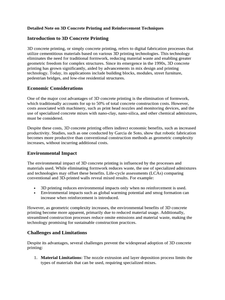 Detailed Note On 3D Concrete Printing and Reinforcement Techniques ...