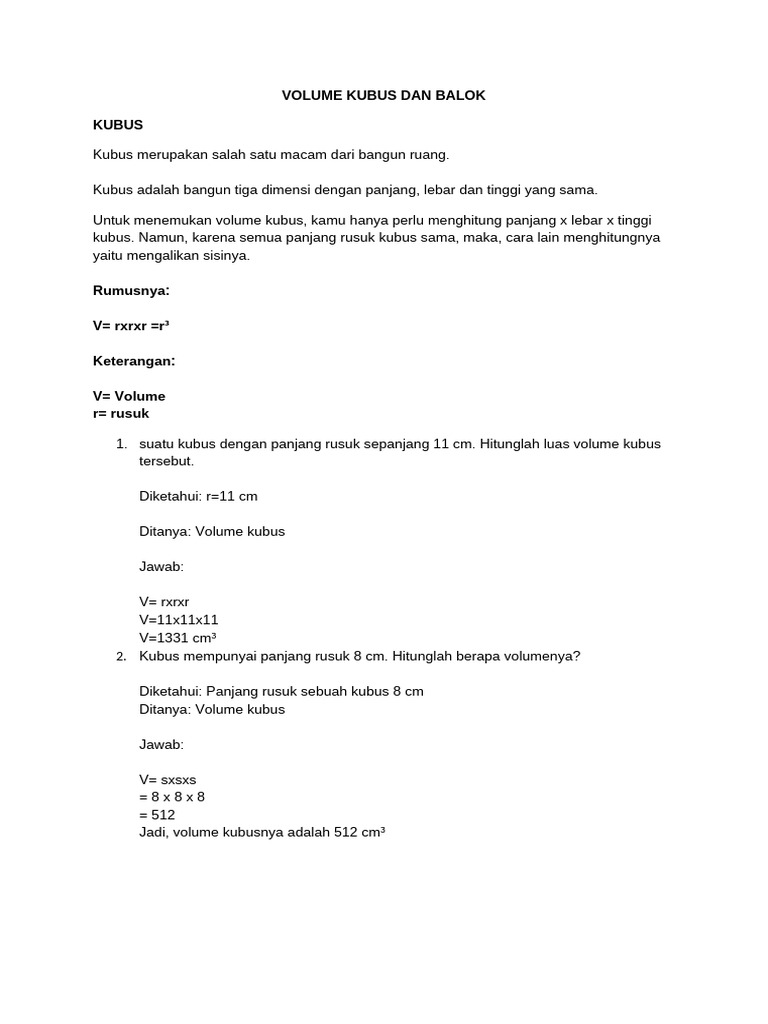 Menghitung Volume Kubus dan Balok | PDF