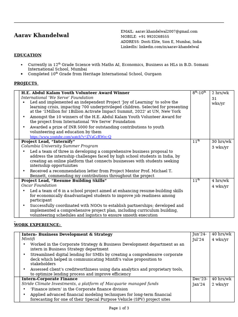Aarav Resume - V1.0 2024-25 (Usha Layout) UT Austin | PDF | Internal ...