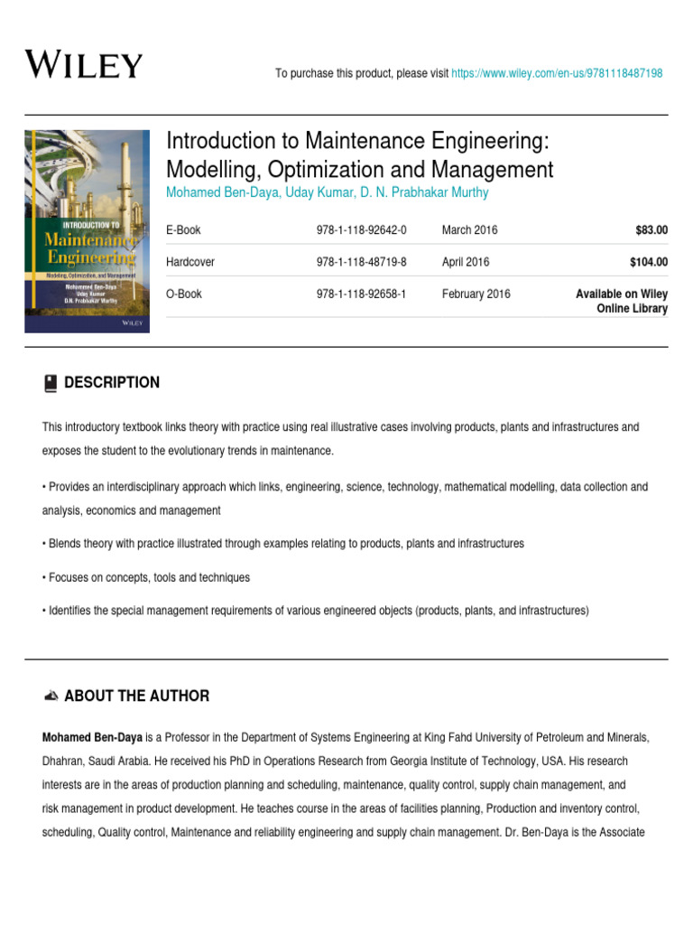 Introduction To Maintenance Engineering | PDF | Reliability Engineering
