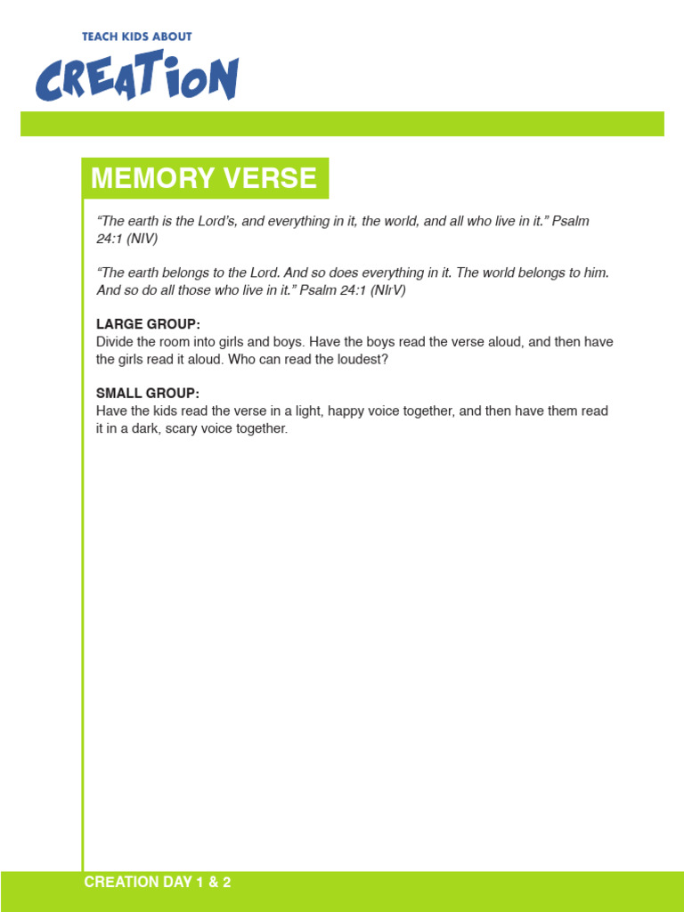 Creative Activities for Psalm 24:1 | PDF