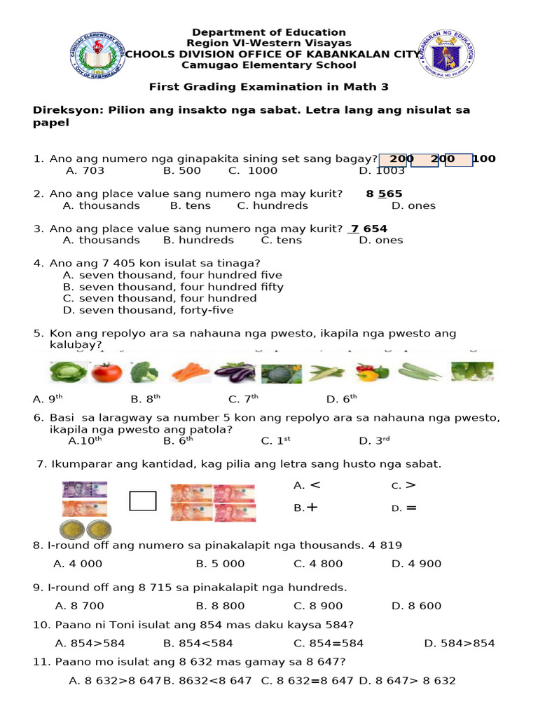 Math 3 1st QTR Exam | PDF