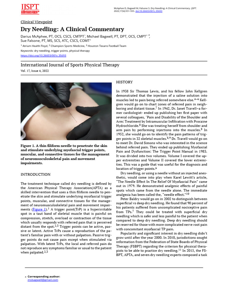 Comentario Clinico Sobre La Puncion Seca. | PDF | Myofascial Trigger Point | Pain