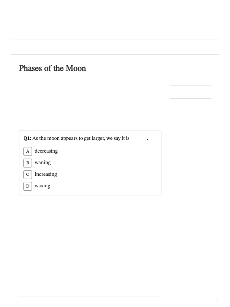 Moon Phases Quiz and Answers | PDF | Moon | Periodic Phenomena