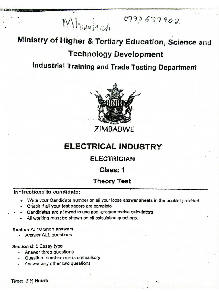 Class 1 Trade Test 2019 | PDF