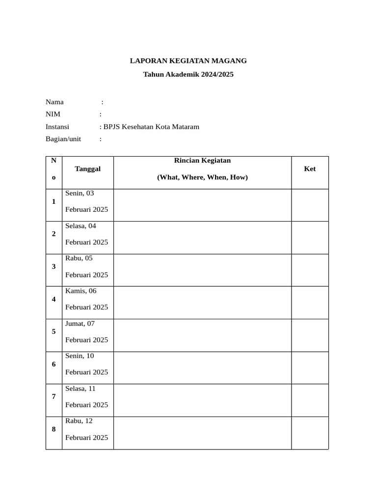 LAMPIRAN 2 Laporan Kegiatan Magang | PDF