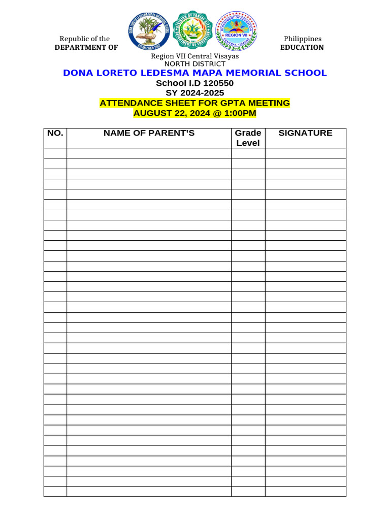 GPTA-ATTENDANCE SHEET - Only Parents | PDF
