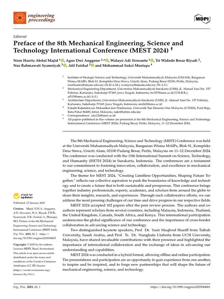 Preface of The 8th Mechanical Engineering, Science and Technology ...
