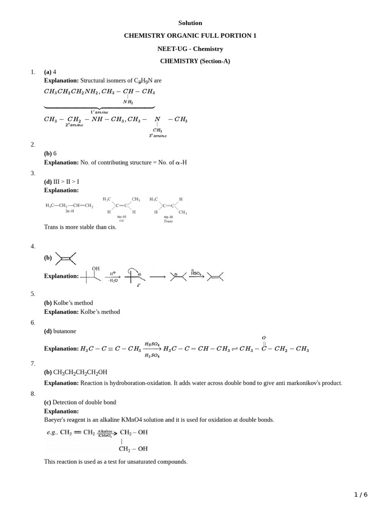 Chemsitry Organic Paper2 Answer Key | PDF | Ether | Organic Chemistry