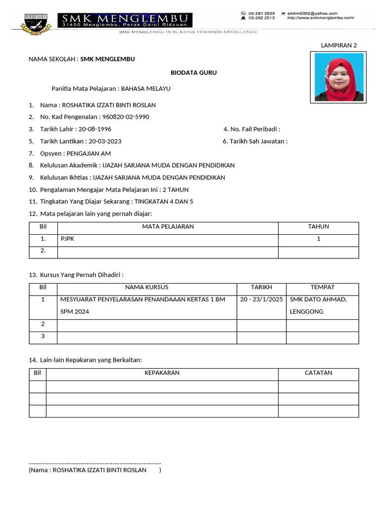 Biodata Guru BM | PDF