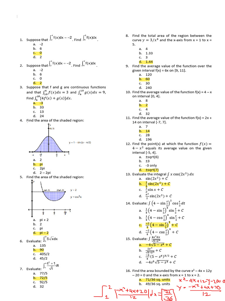 Integral-Calculus-Test | PDF | Integral | Area