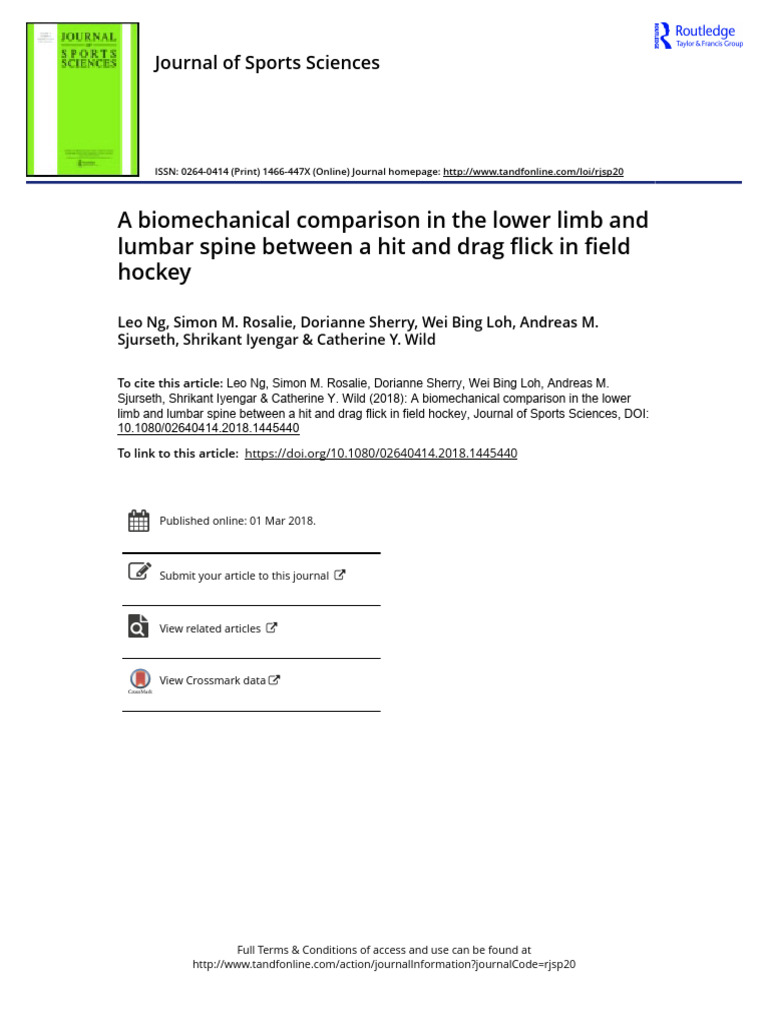 Biomechanics of Hit vs. Drag Flick in Hockey | PDF | Musculoskeletal ...