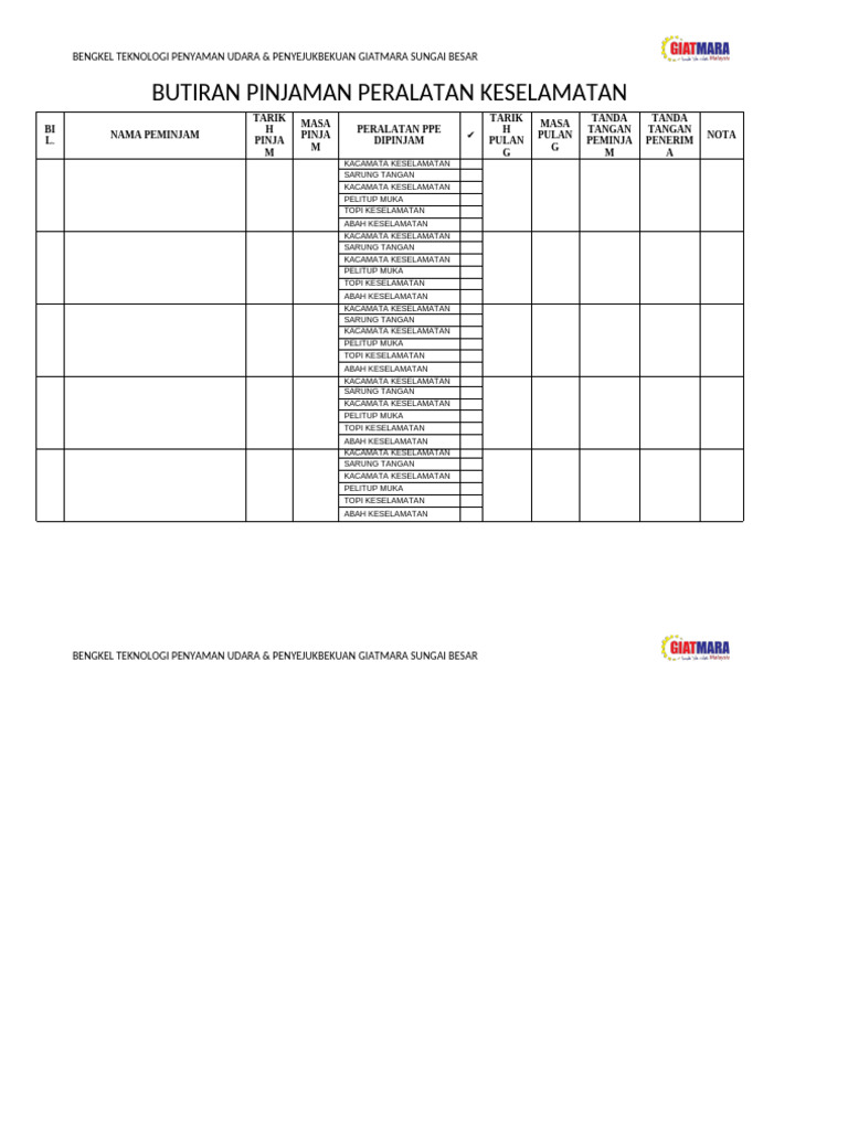 Rekod Pinjam Ppe | PDF