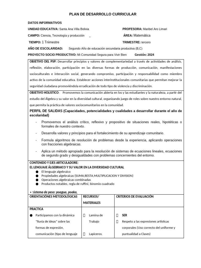 Objetivo Del PSP:: Plan de Desarrollo Curricular | PDF | Ecuaciones | Análisis matemático