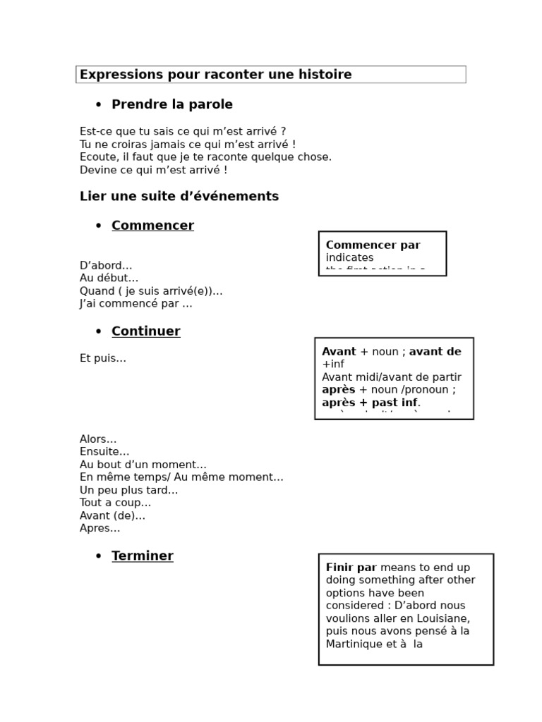 Expressions pour Raconter une Histoire | PDF | Linguistique