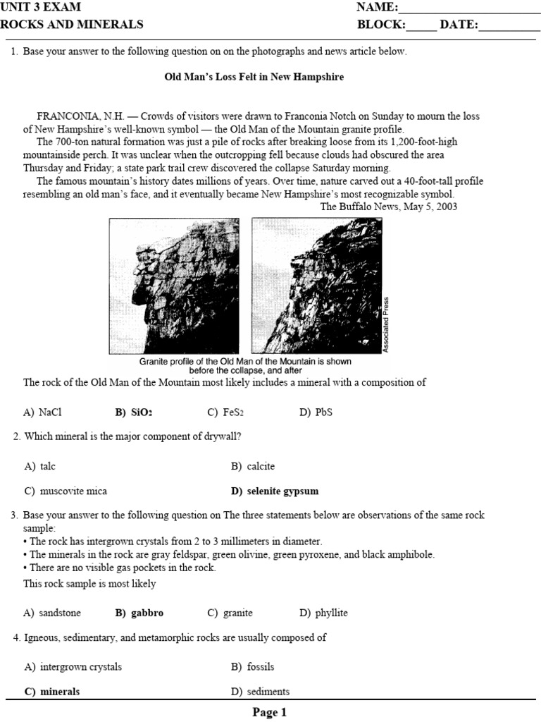 Rocks and Minerals Exam Overview | PDF | Rock (Geology) | Igneous Rock