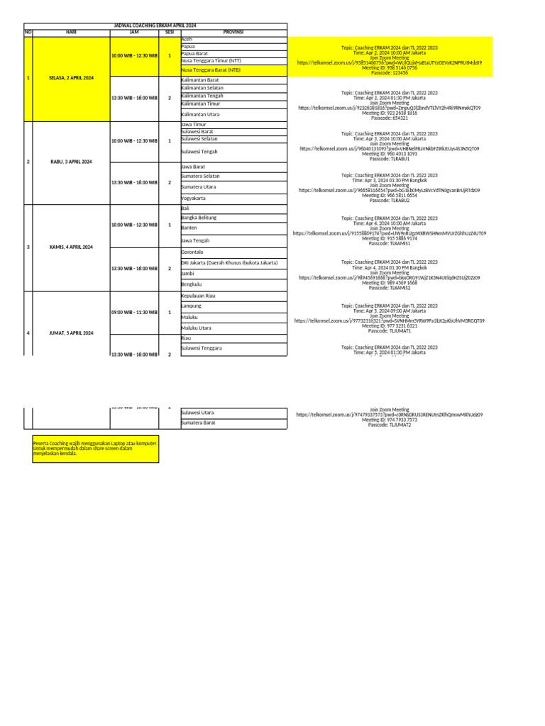 Jadwal Coaching April 2024 | PDF