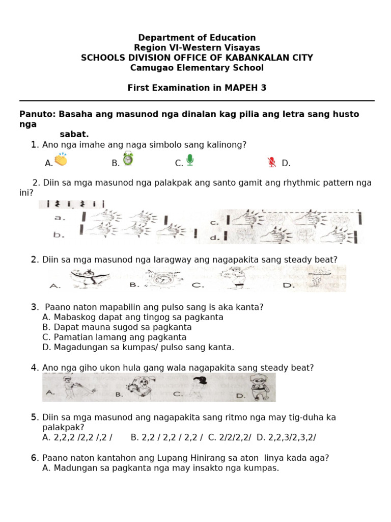 Mapeh 3 1st QTR Exam | PDF