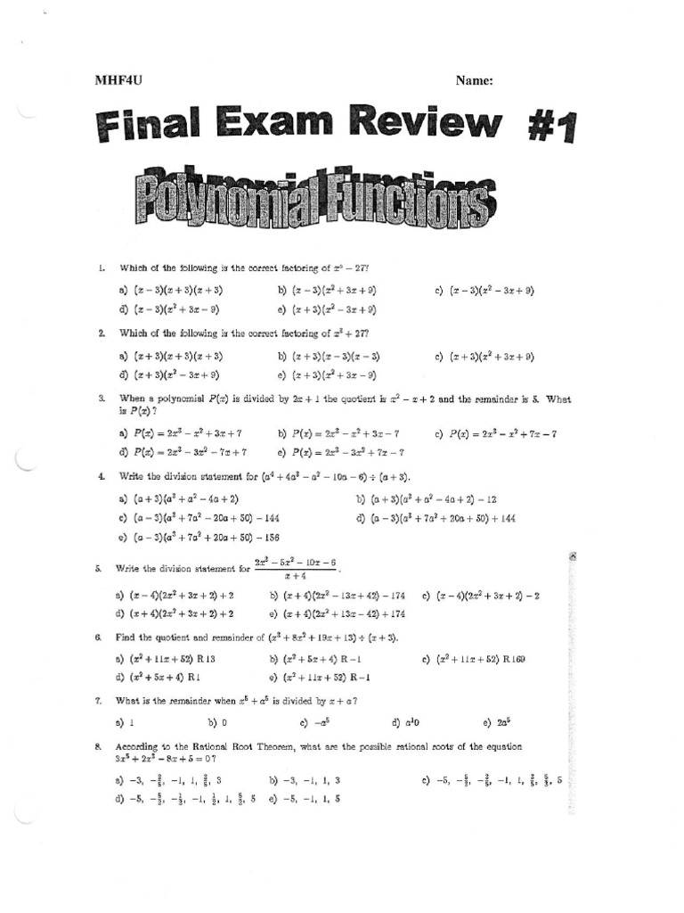 Final Review-Polynomial Fns | PDF