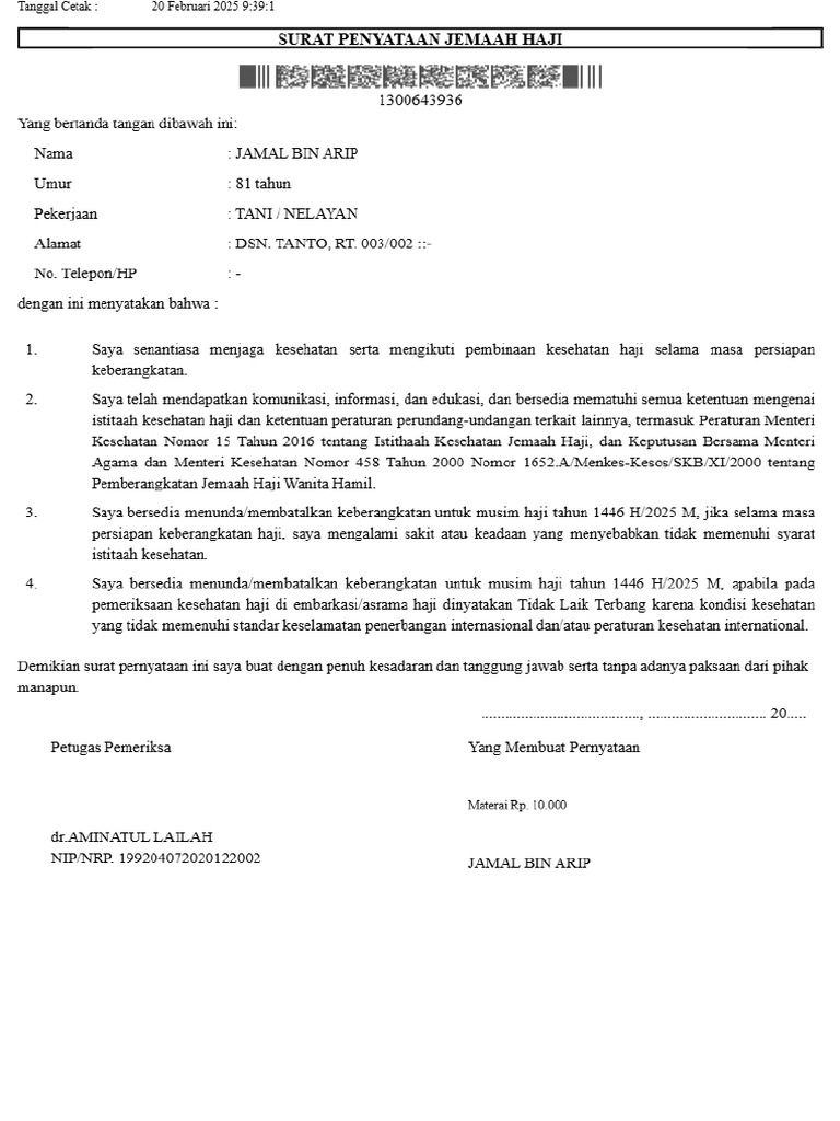 Surat Pernyataan Bapak Jamal | PDF