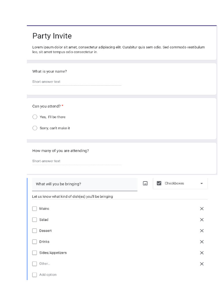 Computer - Google Forms - Creating A Form - Party Invite | PDF