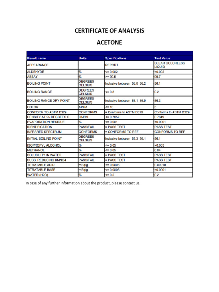 Acetone Propan 2 One C3h6o Cas No 67 64 1 | PDF
