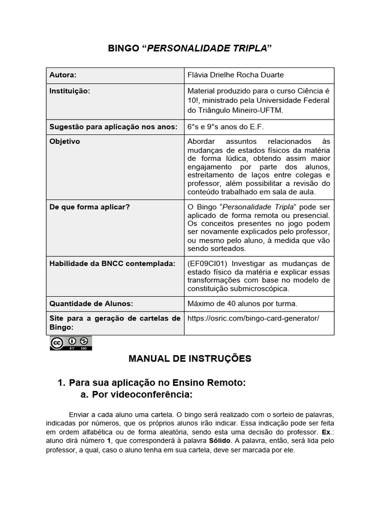 Bingo Personalidade Tripla Final Com Cc | PDF | Congelamento | Vapor