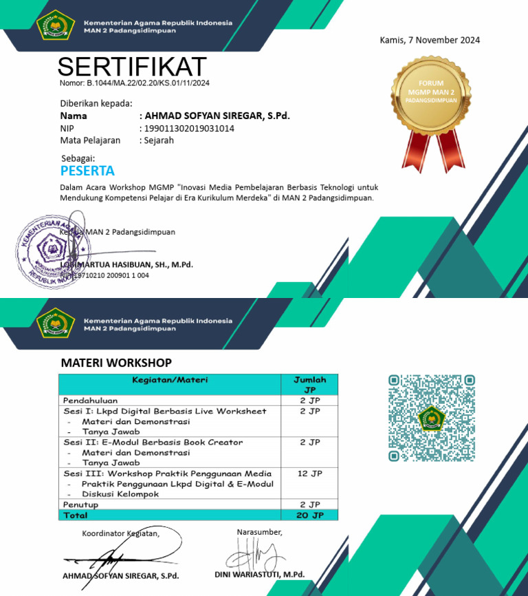 Sertifikat A.N AHMAD SOFYAN SIREGAR, S.Pd. | PDF